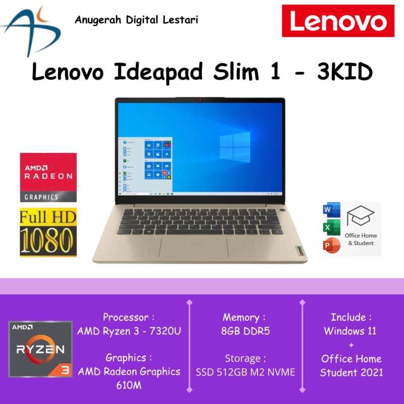 Jual Lenovo Ideapad Slim 1 3kid - Amd R3 7320u 8gb Ssd 512gb 14fhd W11 ...