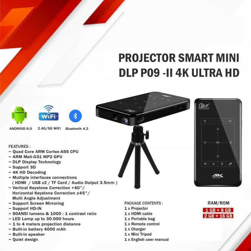 Jual Mini Proyektor Dlp P09-ii Resolusi 4k Ultra Hd Android Projector 50 Ansi Lumens (bogor ...