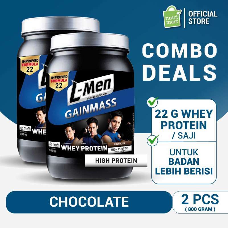 Promo Twin Pack - L-men Gain Mass Chocolate 800g - 19g Whey Protein ...