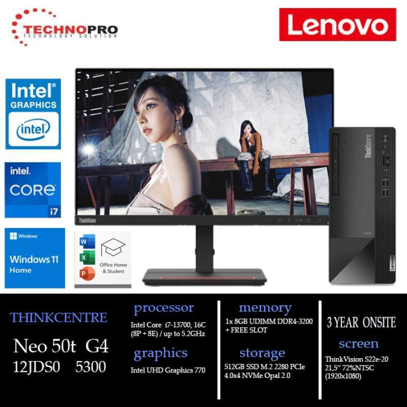 Promo Lenovo Thinkcentre Neo 50t Gen 4 5300 || Intel Core I7-13700 Intel Uhd 770 8gb 512gb Ssd ...