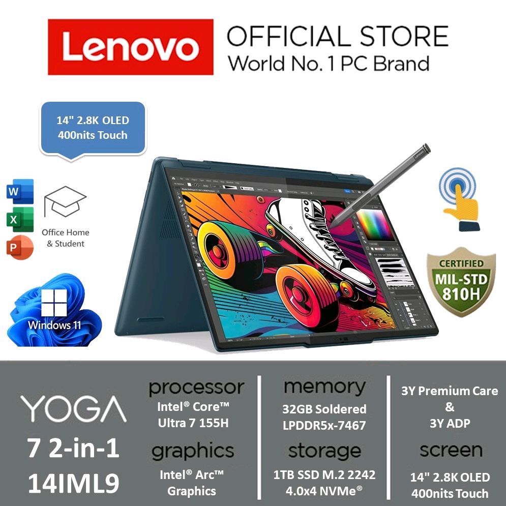 Promo Lenovo Yoga 7 2-in-1 14iml9 81id || Intel Core Ultra 7 155h 32gb 1tb Ssd Intel Arc ...
