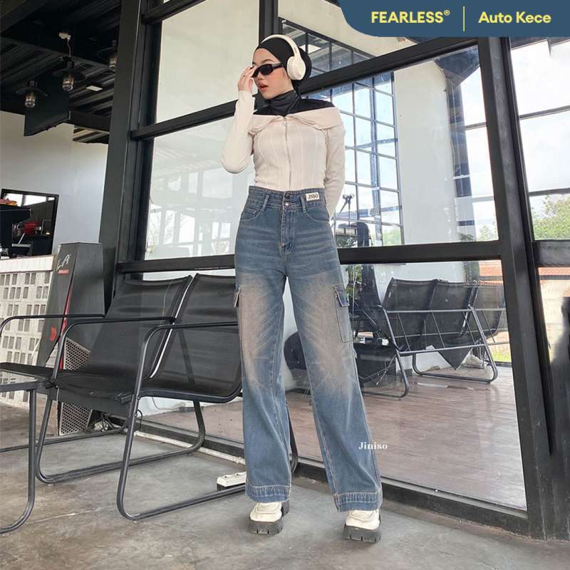 Promo Jiniso - Highwaist Cargo Loose Jeans 462 Fearless Diskon 65% Di ...