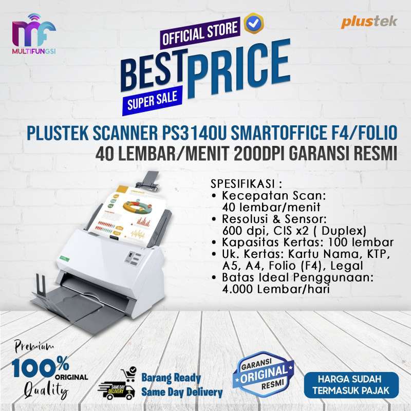 Jual Plustek Scanner Ps3140u Smartoffice F4/folio 40 Lembar/menit ...