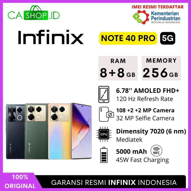 Jual Infinix Note 40 Pro 5g Nfc - 16gb 256gb (8+8/256) Dimensity 7020 New Original Garansi Resmi ...