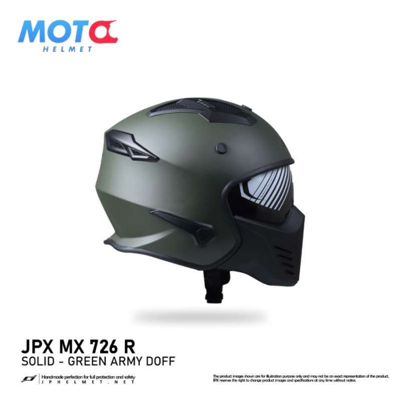 Promo Helm Jpx Full Face Mx-726r New Solid - Green Army Doff - Green ...