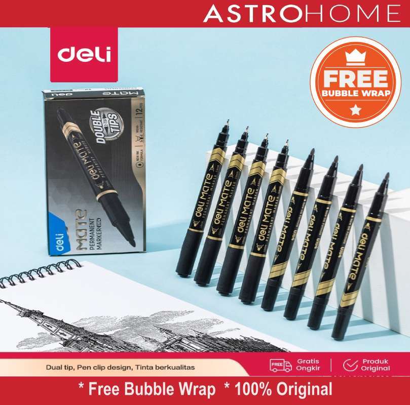 Promo Deli Mate Double Tips Eu10420 Hitam Eu10430 Biru Eu10440 Merah ...