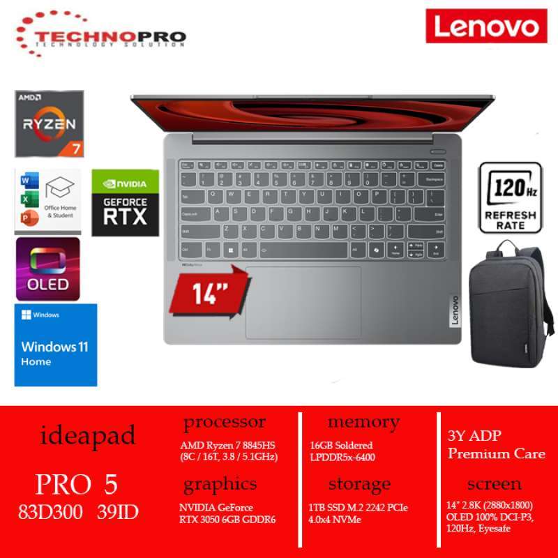Promo Lenovo Ideapad Pro 5 14ahp9 39id || Amd Ryzen 7 8845hs Rtx 3050 16gb 1tb Ssd Windows 11 ...