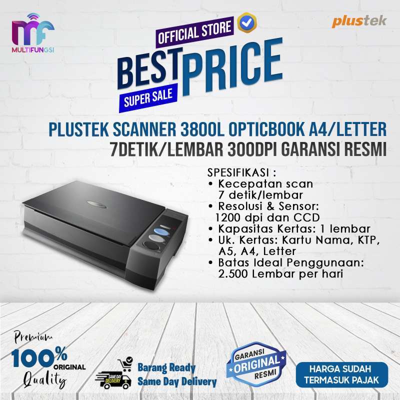 Jual Plustek Scanner 3800l Opticbook A4/letter 7detik/lembar 300dpi ...
