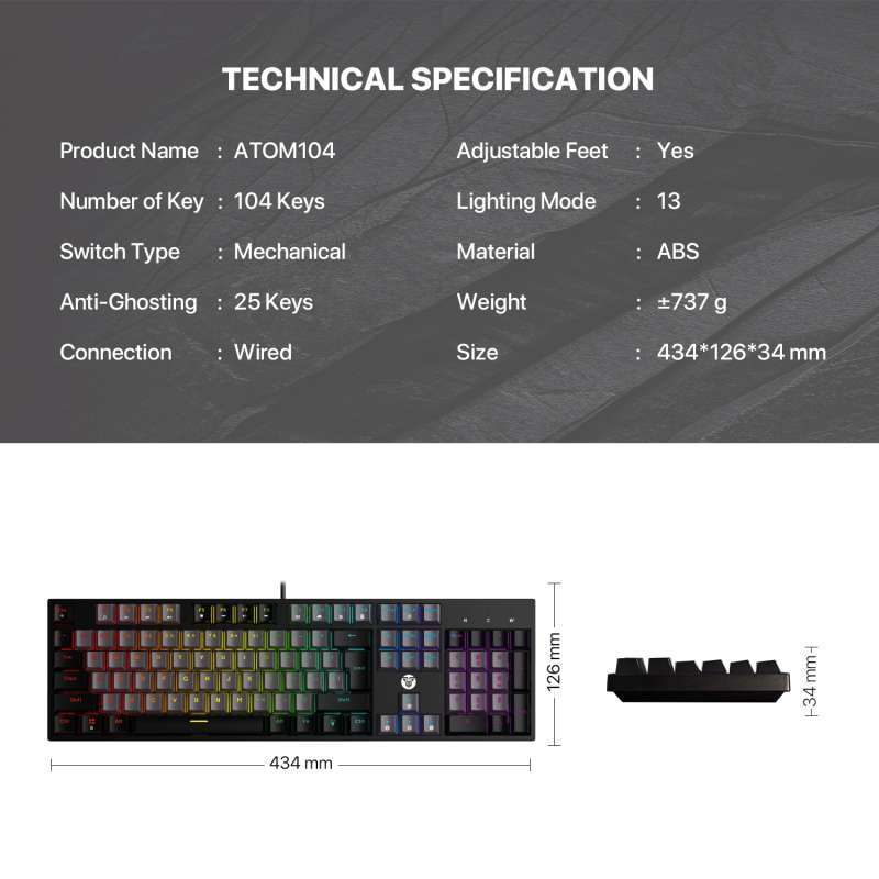 Promo Keyboard Gaming Mechanical Fantech Mk886v2 Atom104 Sumi Edition ...