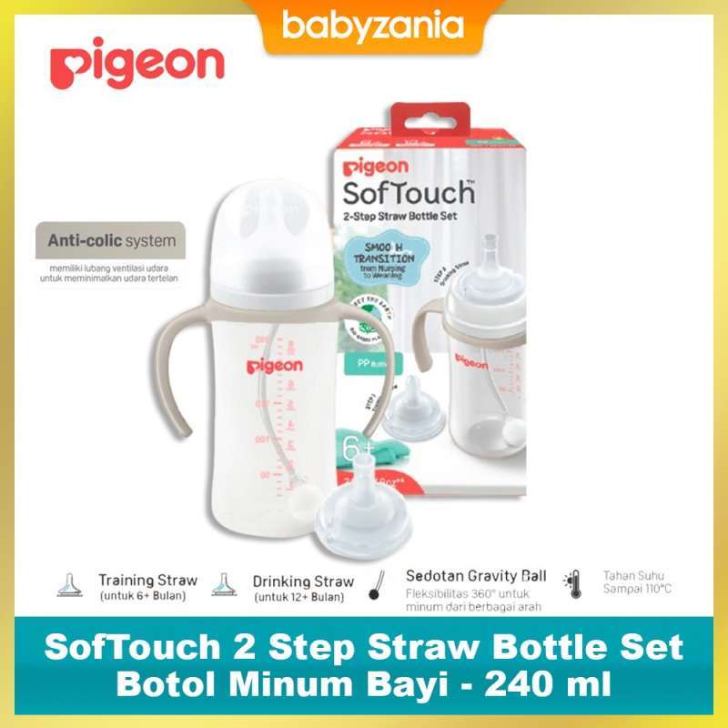 Promo Pigeon Softouch 2 Step Straw Bottle Set Botol Minum Bayi - 240 Ml ...