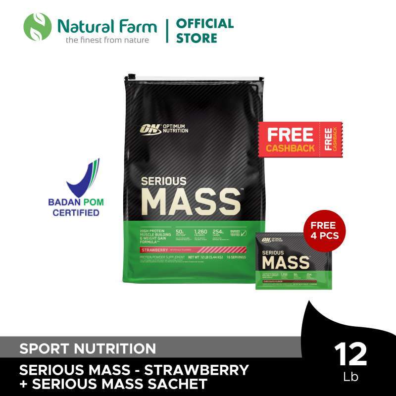 Jual Optimum Nutrition Serious Mass 12 Lb Strawberry Free On Serious ...