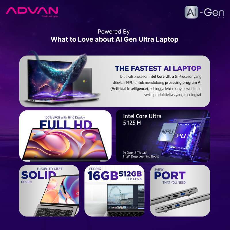 Promo Advan Laptop Ai Gen Ultra With Ai 14'' Intel Core Ultra 5 125h ...