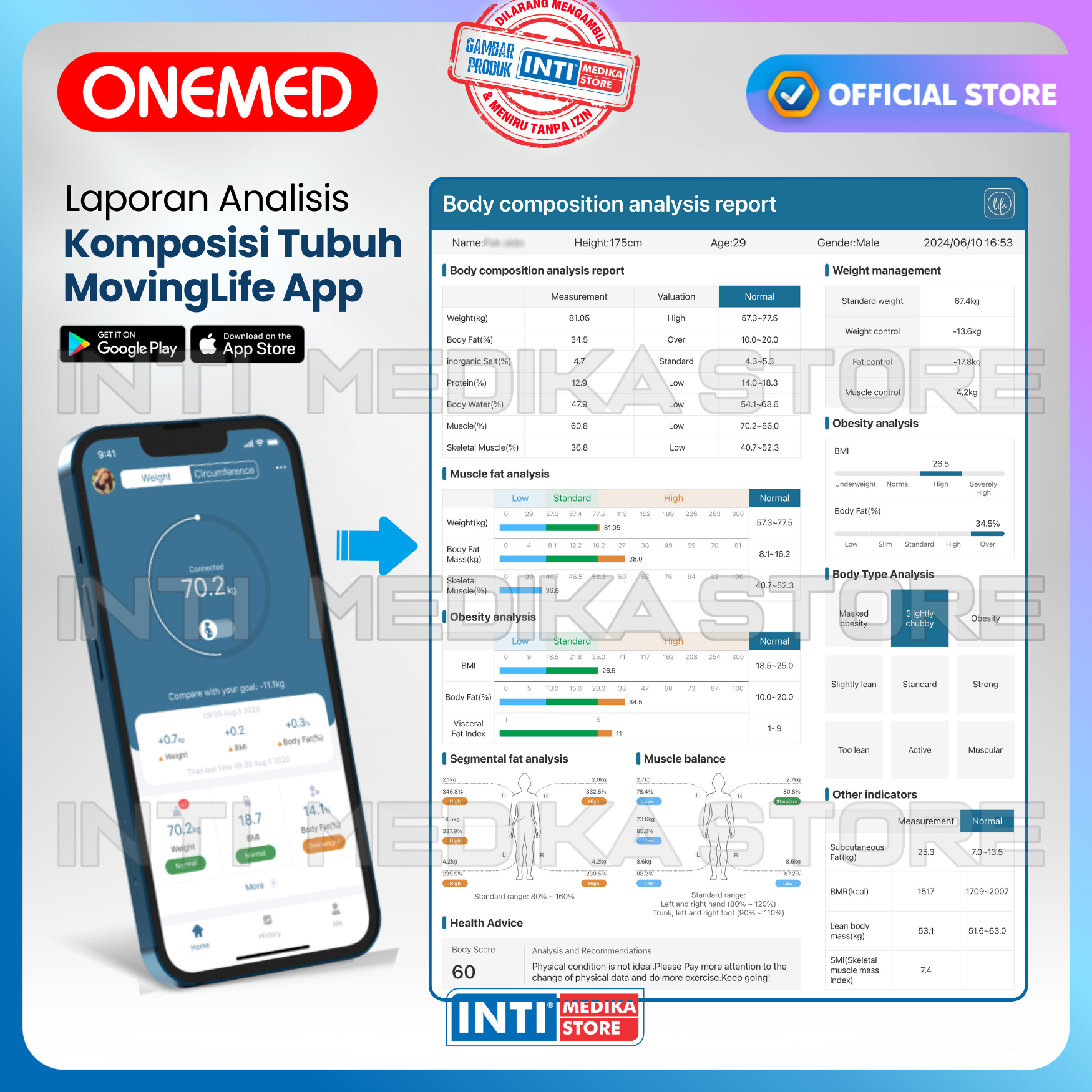 Promo Onemed - Timbangan Badan Bmi Body Fat 825 With Bluetooth Android ...