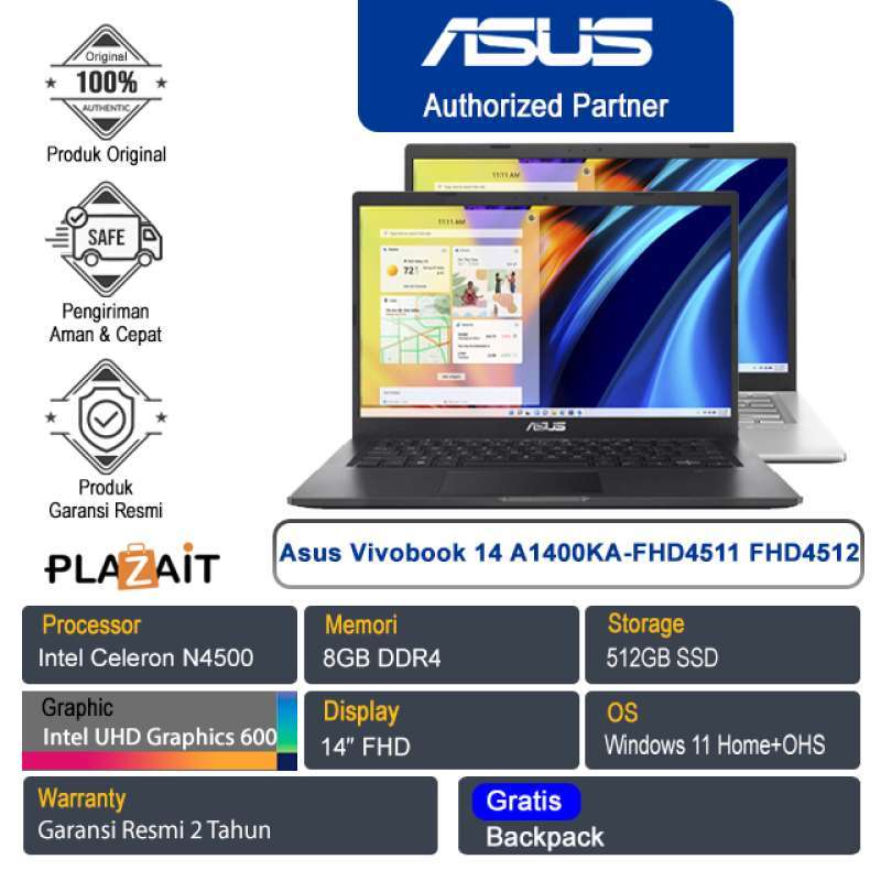Jual Asus Vivobook 14 A1400ka-fhd4511 Fhd4512 /intel Celeron N4500/8gb ...