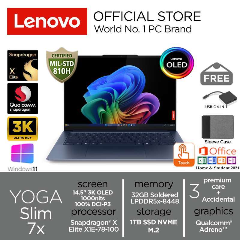 Promo Lenovo Yoga Slim 7x Snapdragon X Elite 1tb Ssd 32gb Qualcomm Adreno 3k Oled touch win11 ...