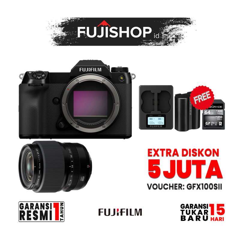 Promo Fujifilm Gfx 100s Ii Body With Fujifilm Gf 55mm F1.7r Wr Garansi Resmi Diskon 6% Di Seller ...