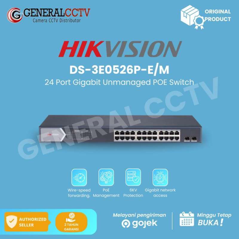 Jual Poe Switch Hub 24 Port Gigabit Hikvision Ds-3e0526p-e/m + 2 Port ...