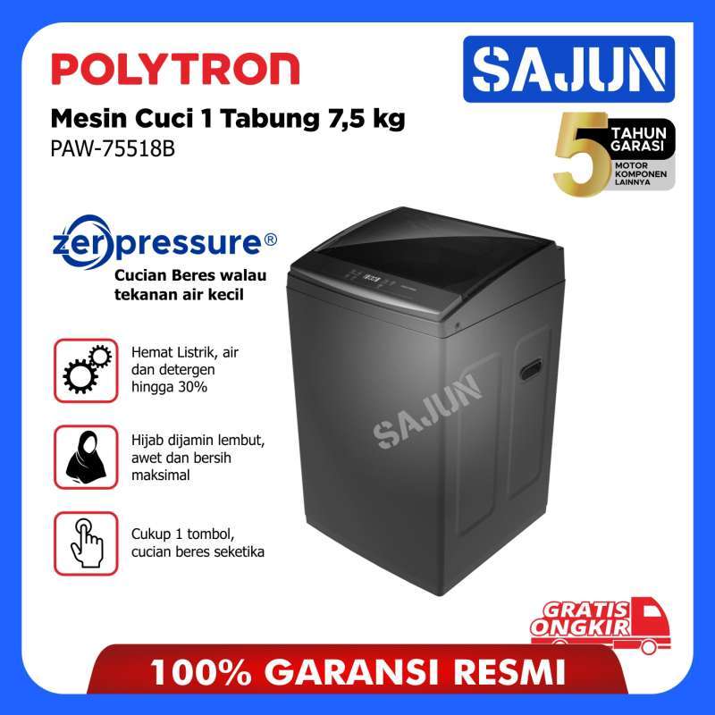 Jual Polytron Mesin Cuci 1 Tabung Zeromatic Hijab 7.5 Kg Paw-75518b Di ...