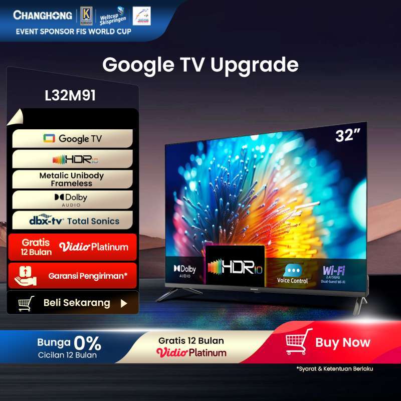 Promo Changhong Google Tv 32 Inch Hd Dolby Audio Google Play Netflix Youtube Bluetooth Usb ...