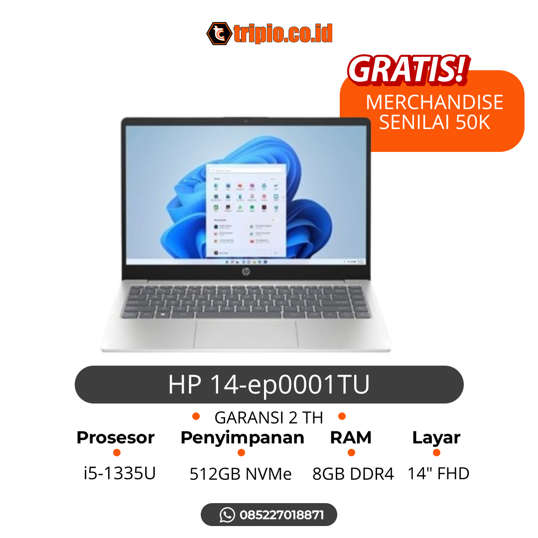 Jual Laptop Nb Hp 14-ep0001tu/ep0002tu Core I5-1335u 8gb 512gb 14″ Fhd ...