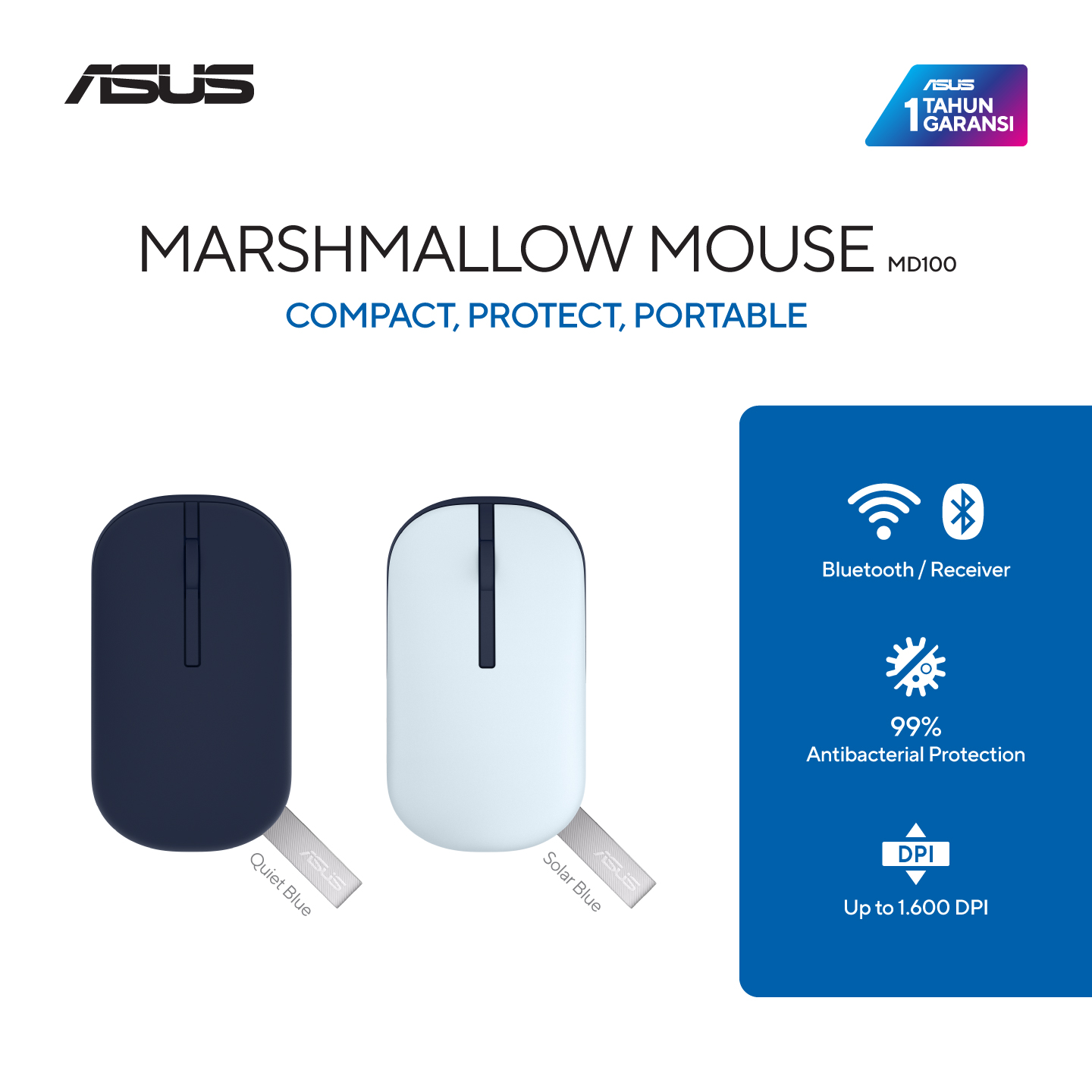 Promo Asus Md100 Marshmallow Mouse Bmu060 Quiet Blue Set (quiet Blue ...