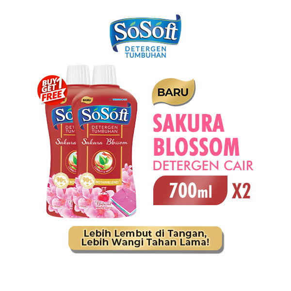 Promo Buy 1 Get 1 - So Soft Deterjen Cair Sakura Blossom Botol 700 Ml ...