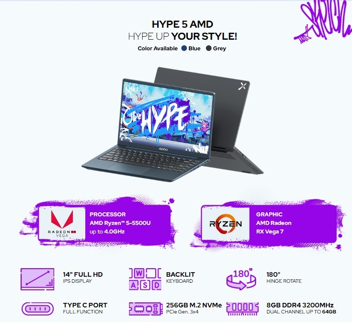 Promo Axioo Mybook Hype 5 Notebook - Blue ( R5-5500u / 8gb / 256gb Ssd ...