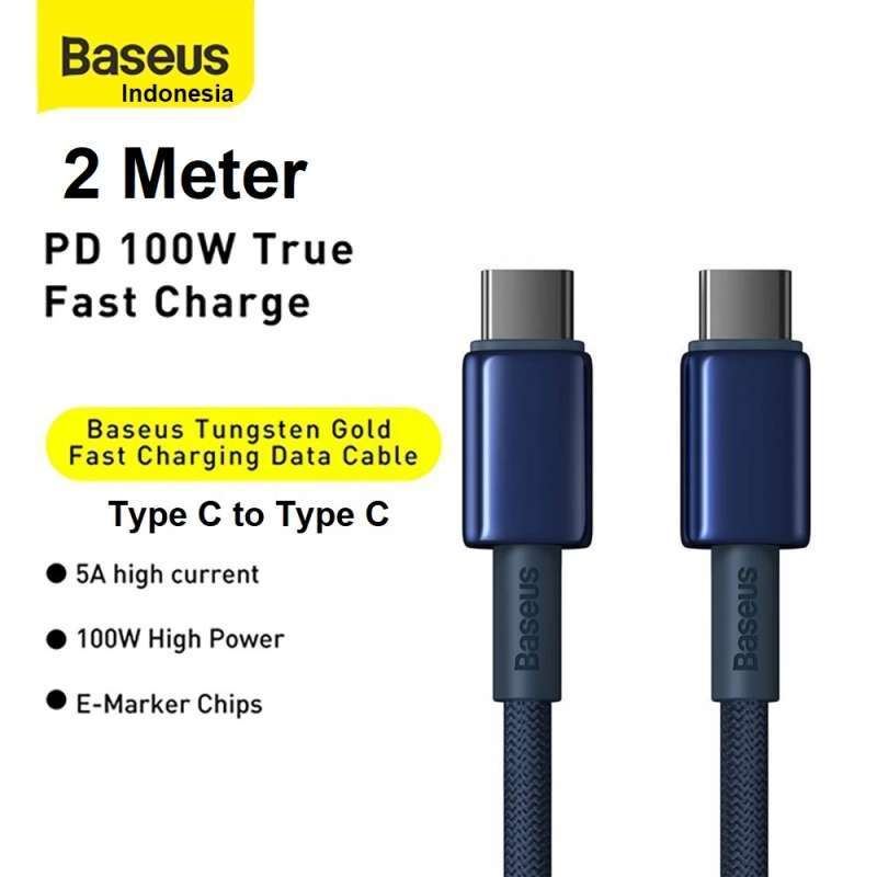 Jual Baseus Kabel Data New Tungsten Gold Type C To Type C 100w 2m 2 Meter 5a Super Fast Charging ...