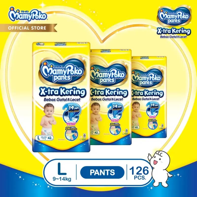 Promo [3 Pcs] Mamypoko Pants X-tra Kering L-42 Popok Celana Diskon 18% ...