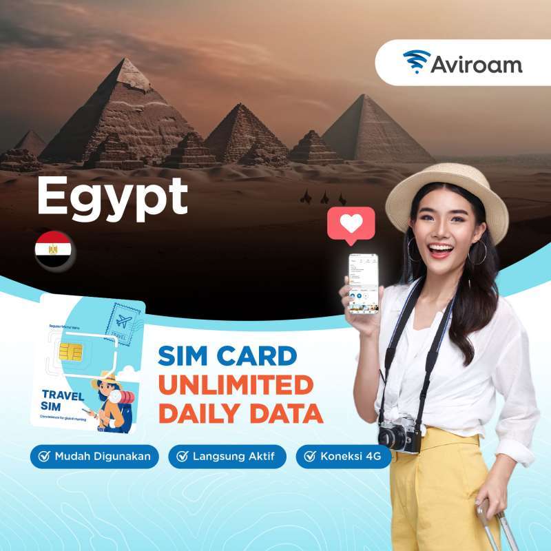 Jual Aviroam Sim Card Travel (egypt)|unlimited Daily Data - 500mb/ Day + Unlimited 20 Hari Di ...