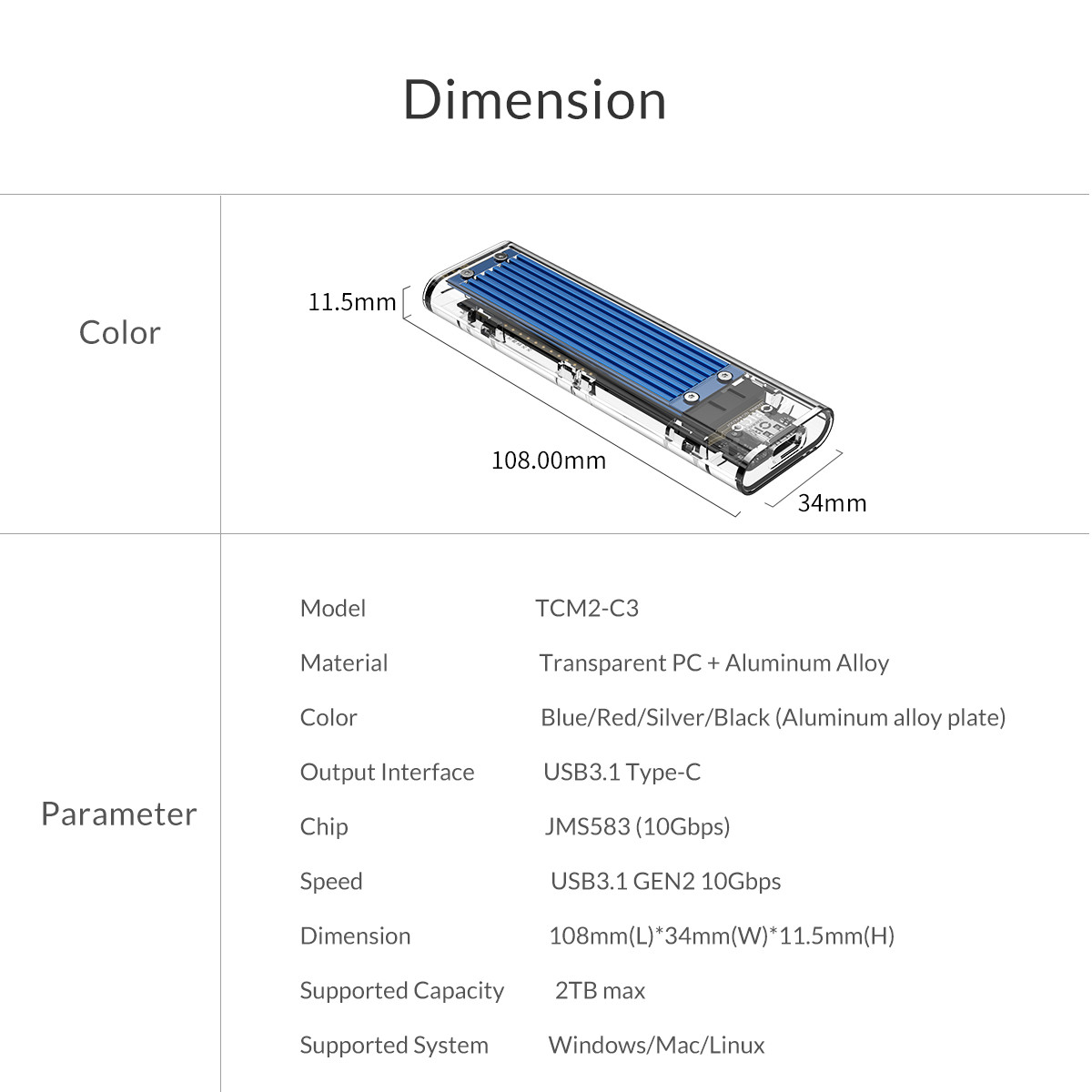 Promo Orico Tcm2-c3 M2 Nvme M.2 Ssd Enclosure [10 Gbps] - Black Diskon ...