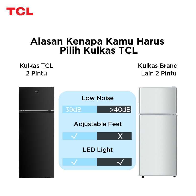 Promo Tcl Kulkas 2 Pintu (refrigerator) - Kapasitas 235l - Electronic Control - Adjustable Feet ...