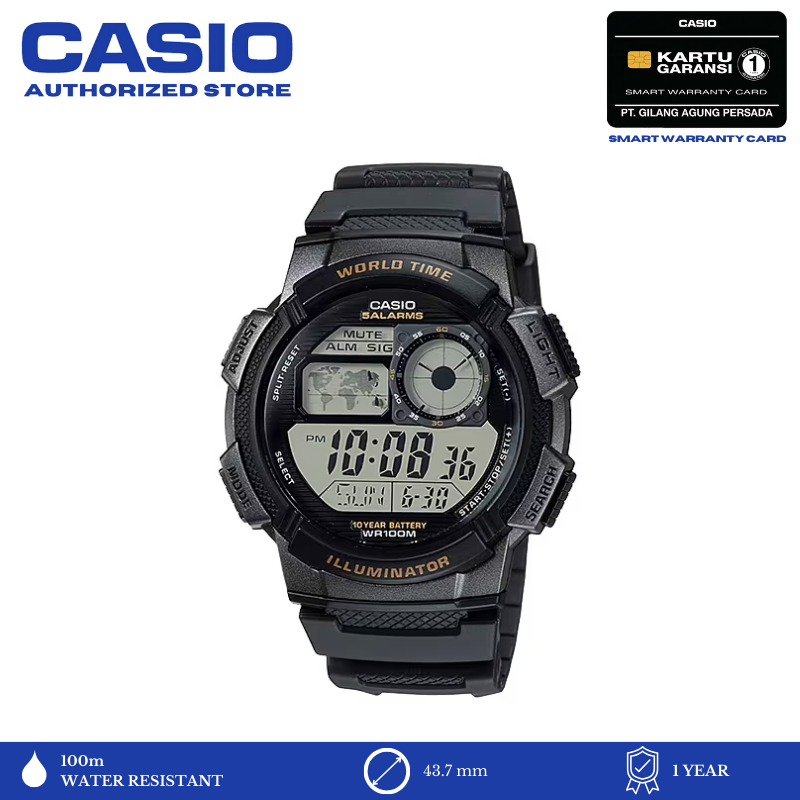 Promo Casio World Time Ae-1000w-1avdf Jam Tangan Unisex - Black Diskon 35% Di Seller Casio ...