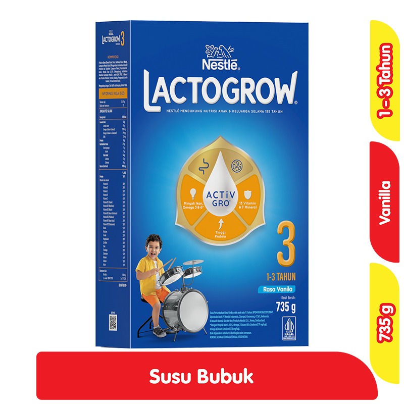 Jual LACTOGROW 3 Happynutri Susu Pertumbuhan 1 - 3 tahun Vanila 735 g ...