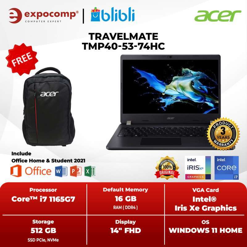 Jual Acer Travelmate Tmp40-53-74hc Black Core I7-1165g7 16gb 512gb Win ...