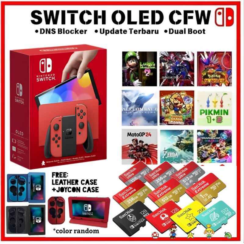 Jual Switch Oled Console Cfw Neon Red/blue,white,red Mario Edition +games - Sd Ultra 256 Di ...