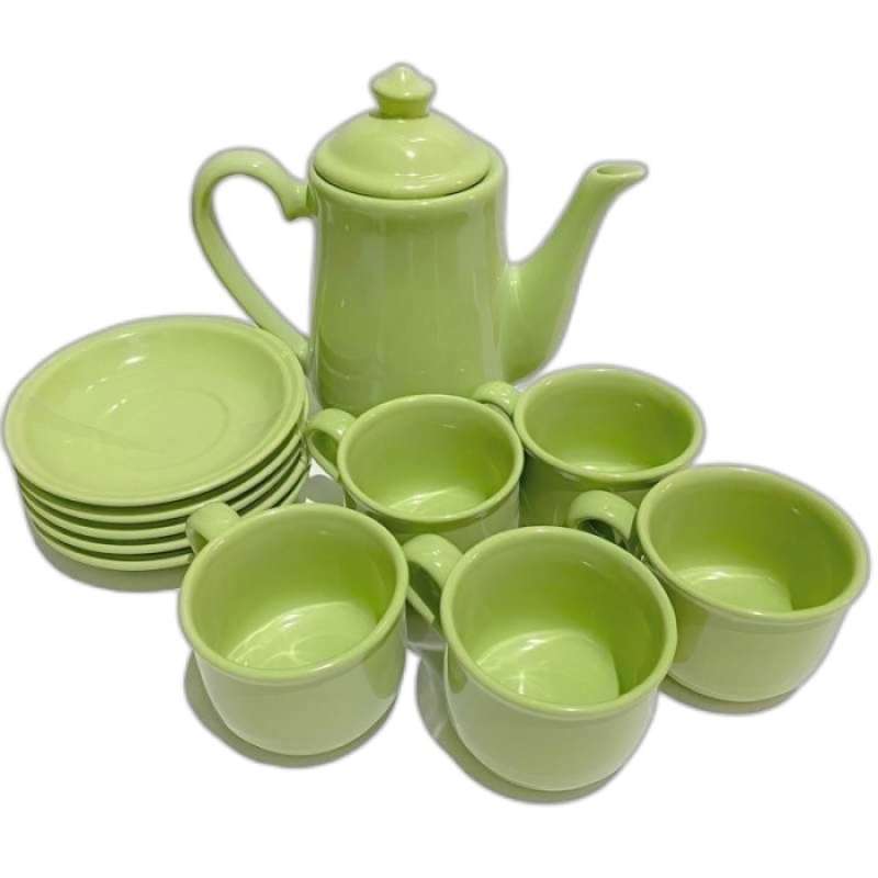 Jual Cangkir Keramik Set Dengan Teko Tutup [ 5 Cups + 5 Soucer ...
