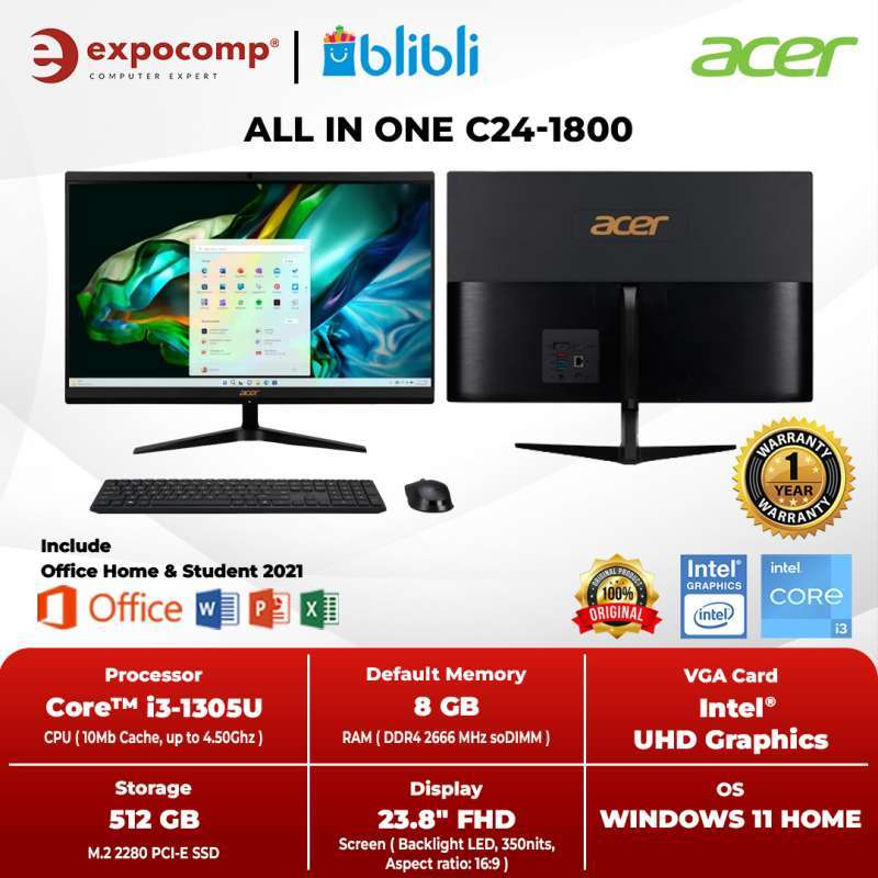 Jual Acer Pc Aio All In One C24-1800 Black Core I3-1305u 8gb 512gb W11 ...