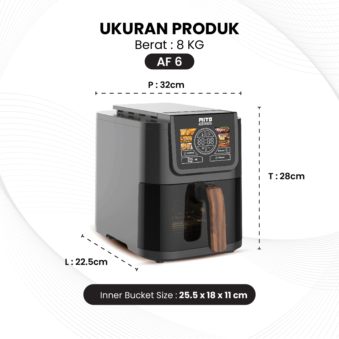 Promo Mito Air Fryer Af6 Smart Ai-fryer Digital, Low Watt, 5l Semi ...