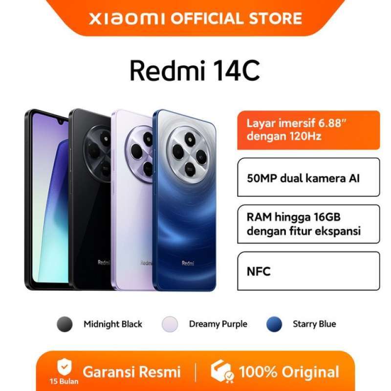 Promo Xiaomi Redmi 14c (6gb/128gb) (8gb/256gb) | Layar 6.88 | Refresh Rate 120 Hz | 50 Mp Dual ...