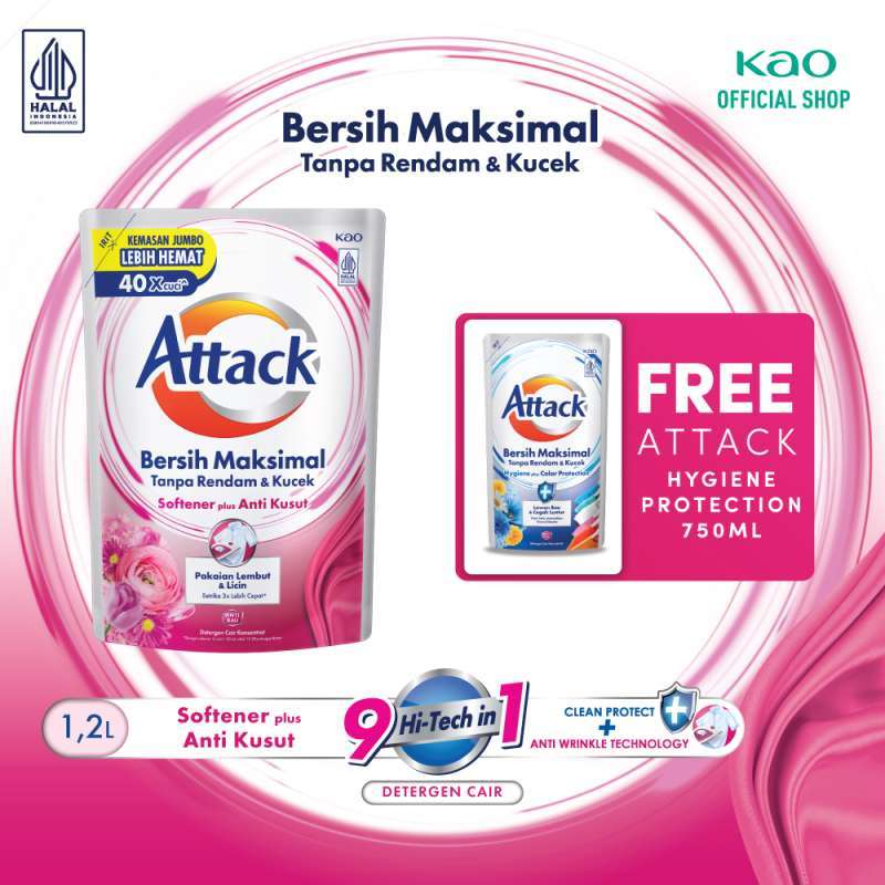 Promo Buy 1 Get 1 - Buy 1 Attack Plus Softener Deterjen Cair 1200ml + Free Attack Hygiene Plus ...