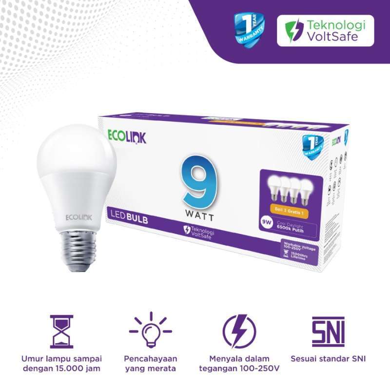 Promo Ecolink Lampu Bohlam Multipack Led Bulb 9w Putih Cool Day Light ...