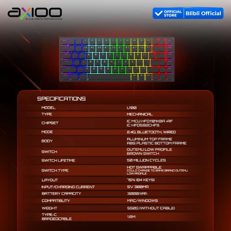 Jual Pongo Gear U100 Keyboard Gaming Triple Mode - 75% Mechanical ...