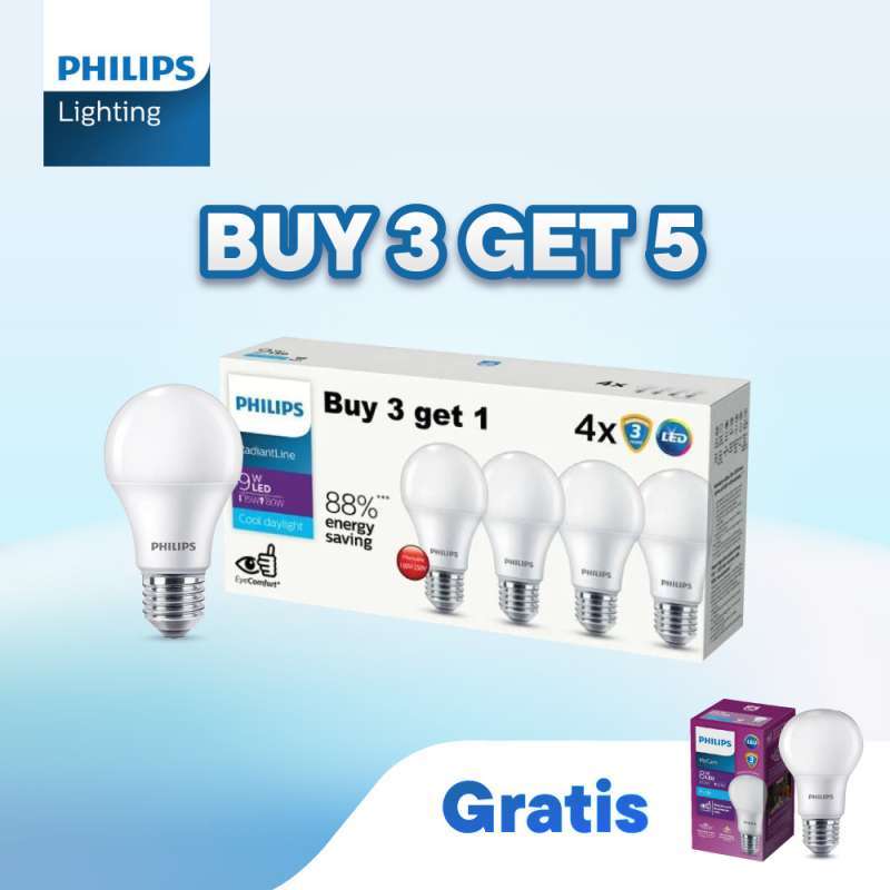 Promo Philips [beli 3 Dapat 5 ]lampu Led Radiant Line Multipack 9w E27 ...