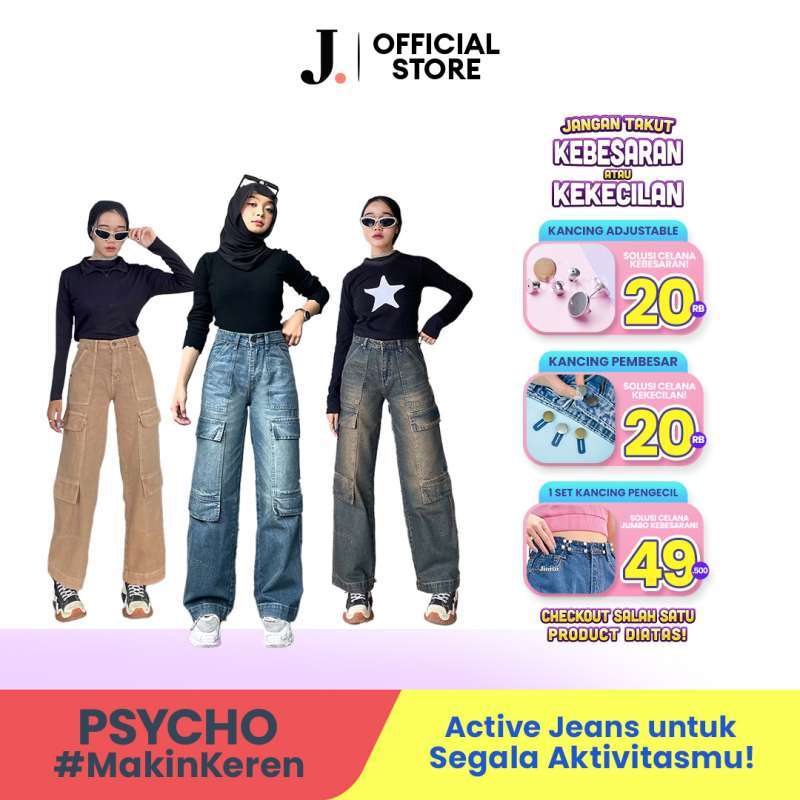 Promo Jiniso - Highwaist Cargo Loose Jeans 550 Psycho Diskon 65% Di Seller Jiniso Official Store ...