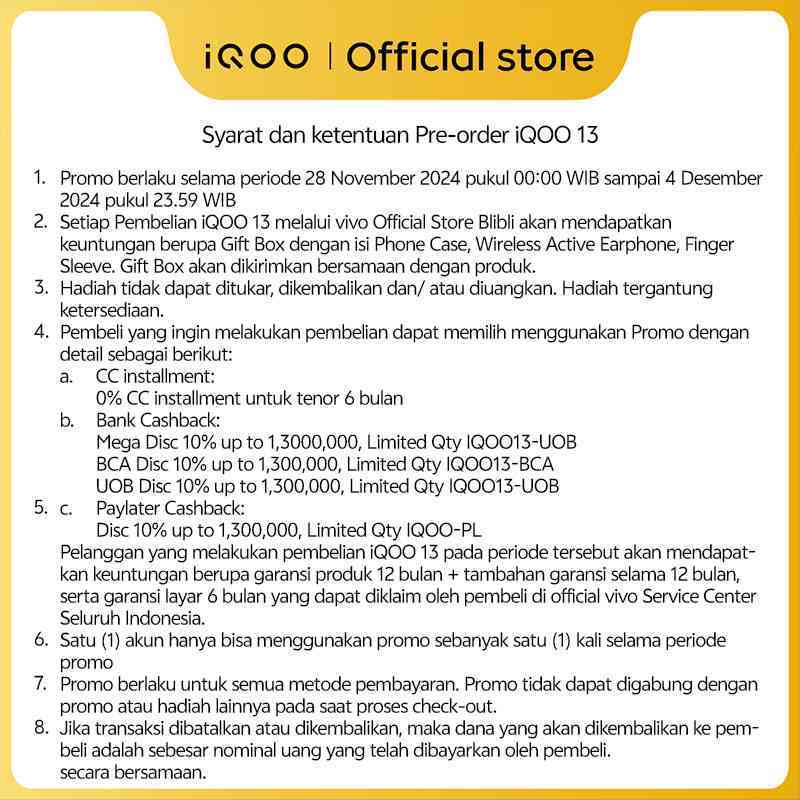 Jual Iqoo 13 (12/256)- 1st Snapdragon 8 Elite, 7000mm2 Vc Cooling ...