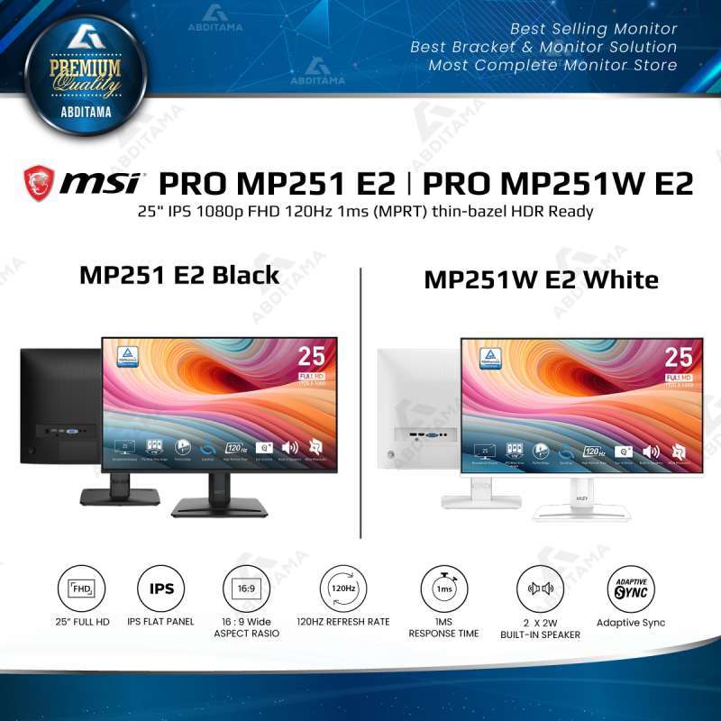 Jual Monitor Led Msi Mp251 E2 Black | Mp251 E2 White 25 Ips 1080p Fhd ...