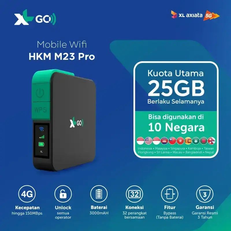 Jual Hkm M23 Pro Mifi N3 Modem Wifi 4g Lte Free Kuota Xl Go Izi ...