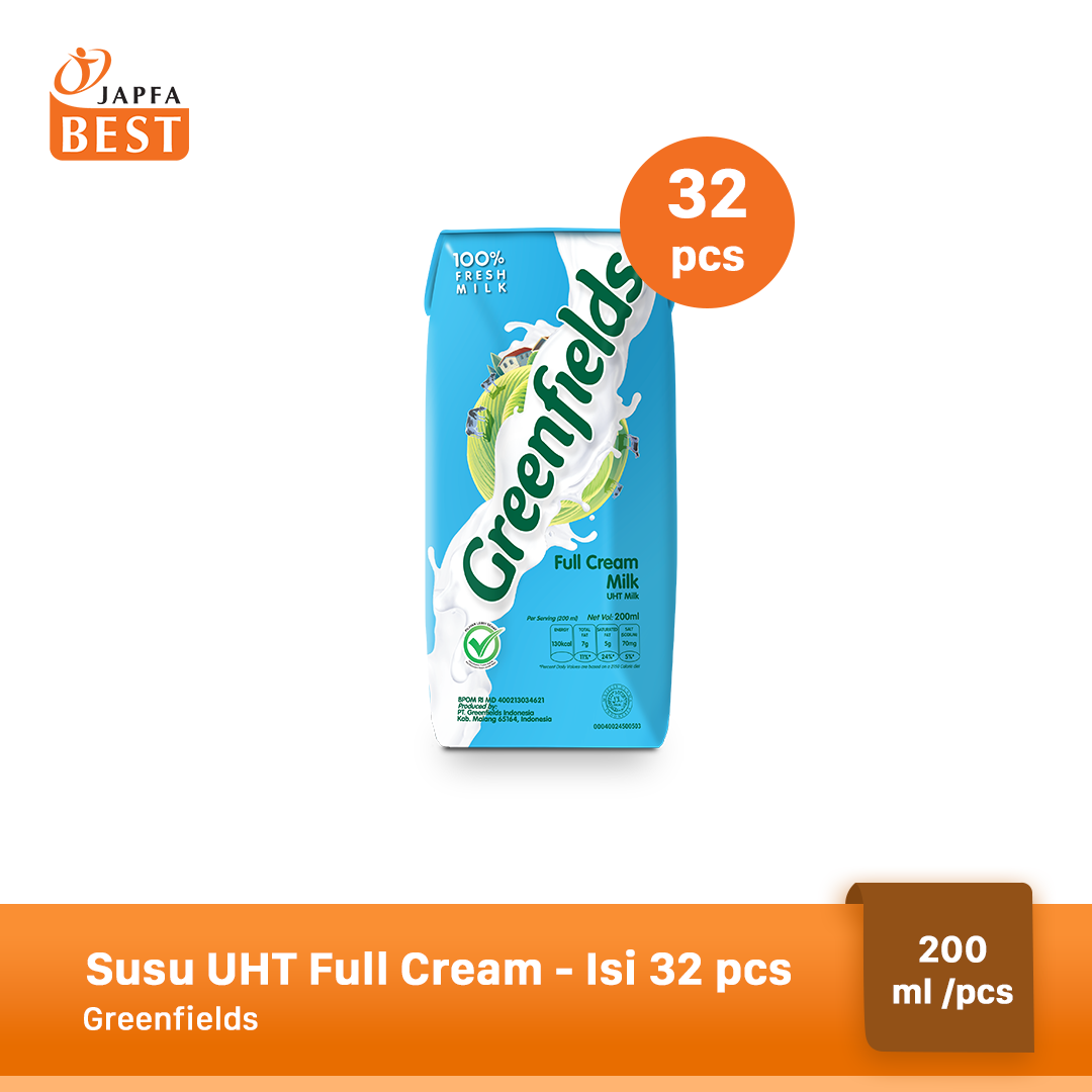Promo Susu Greenfields UHT Full Cream 200 ml - Isi 32 pcs Diskon 19% di ...