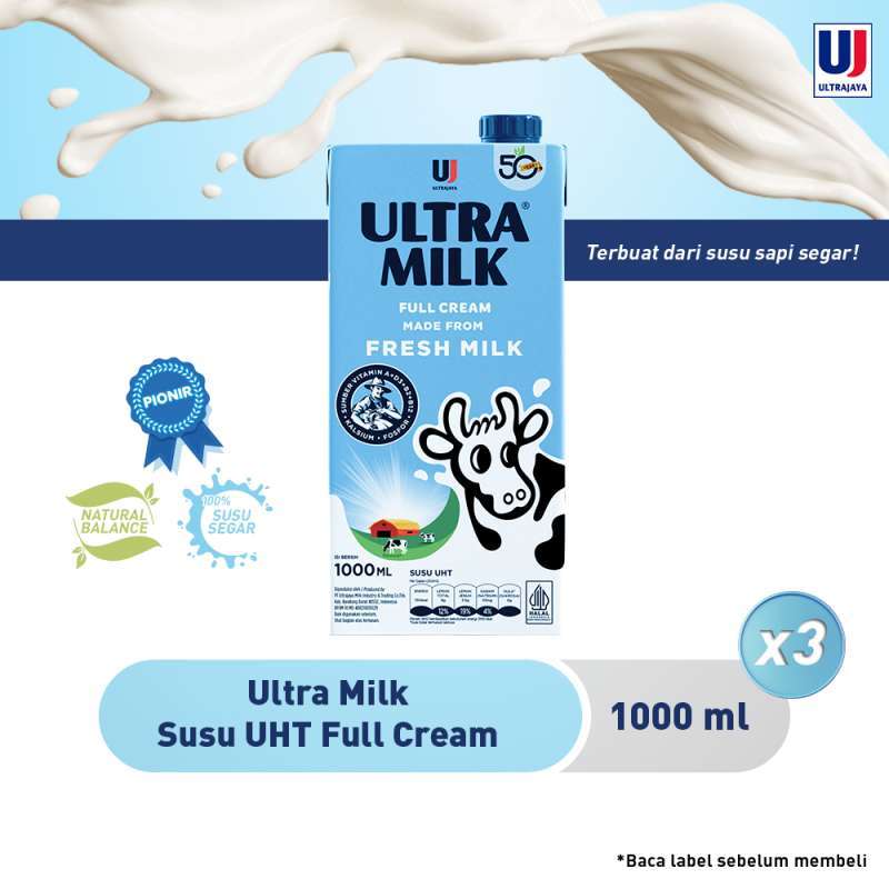 Promo Ultra Milk Susu Uht Full Cream 1l [paket Isi 3 pcs] Diskon 12% Di ...